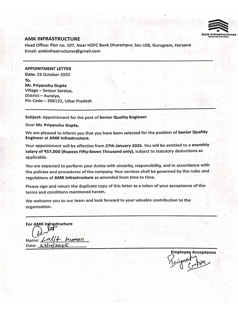 AMK Appointment Letter | PDF