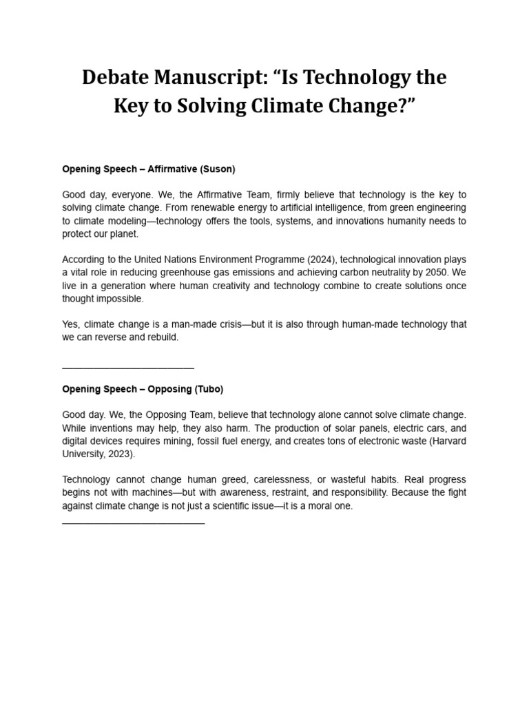 Debate Manuscript - Activity 13 | PDF | Renewable Energy | Climate Change