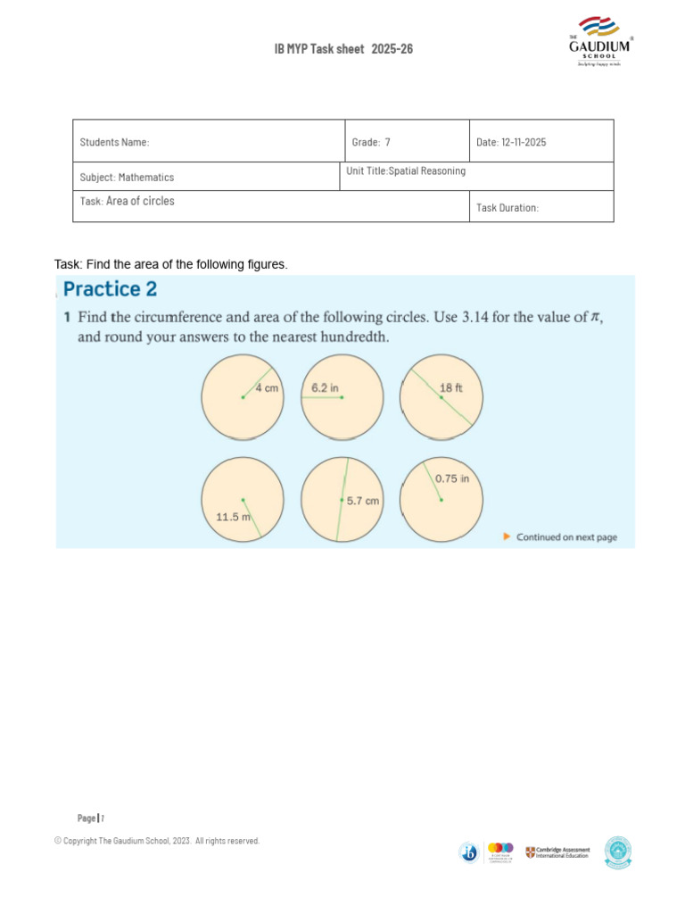 Area of Circles | PDF