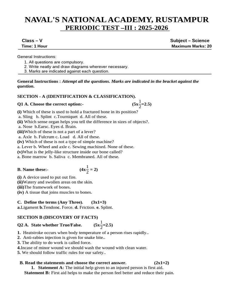 Class - 5 Science Pt- 3 | PDF | Lever | Bone