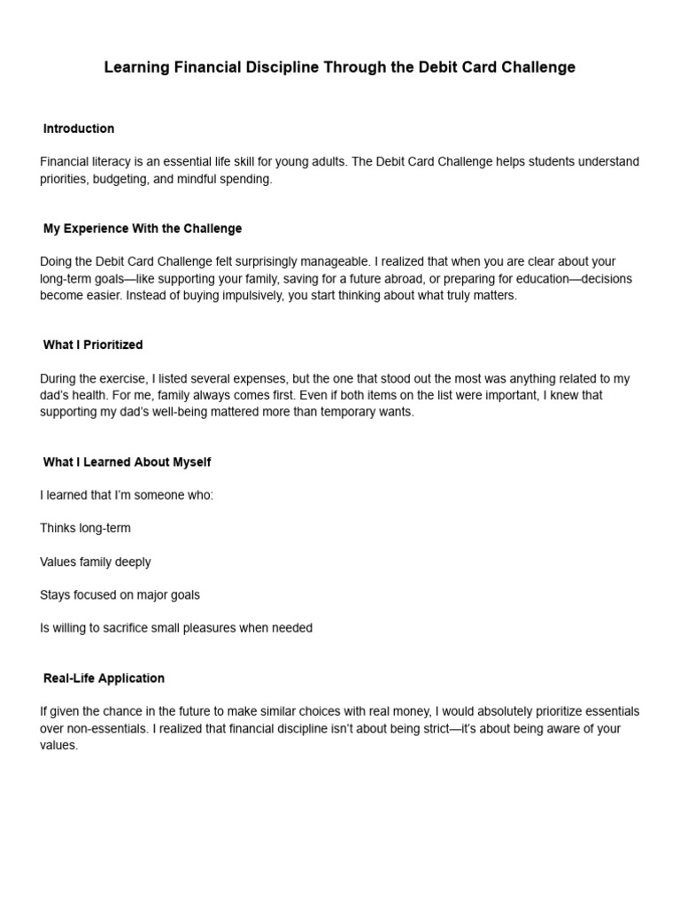 Learning Financial Discipline Through The Debit Card Challenge Notes | PDF