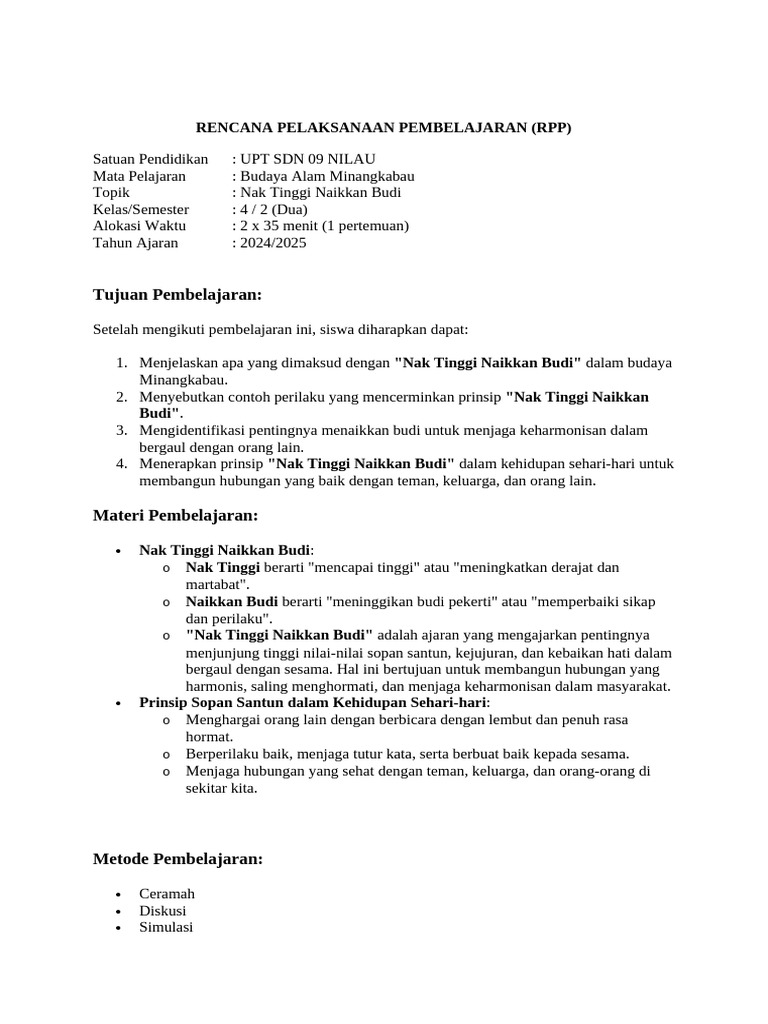 Rpp Kelas 4 Semester 2 (1) | PDF