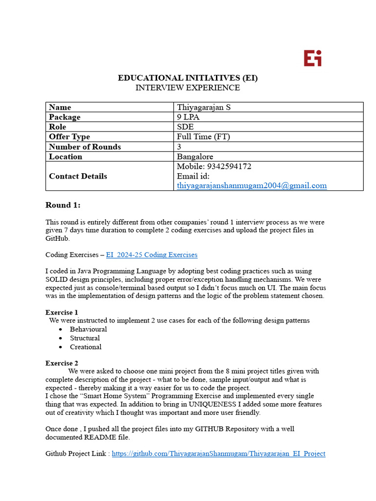 Educational Initiatives Interview Process | PDF | Computing ...