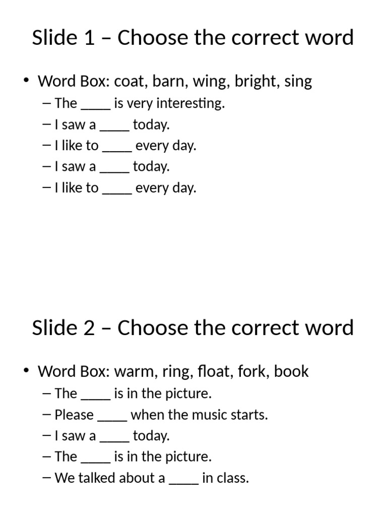 Word Choice Exercises for Kids | PDF