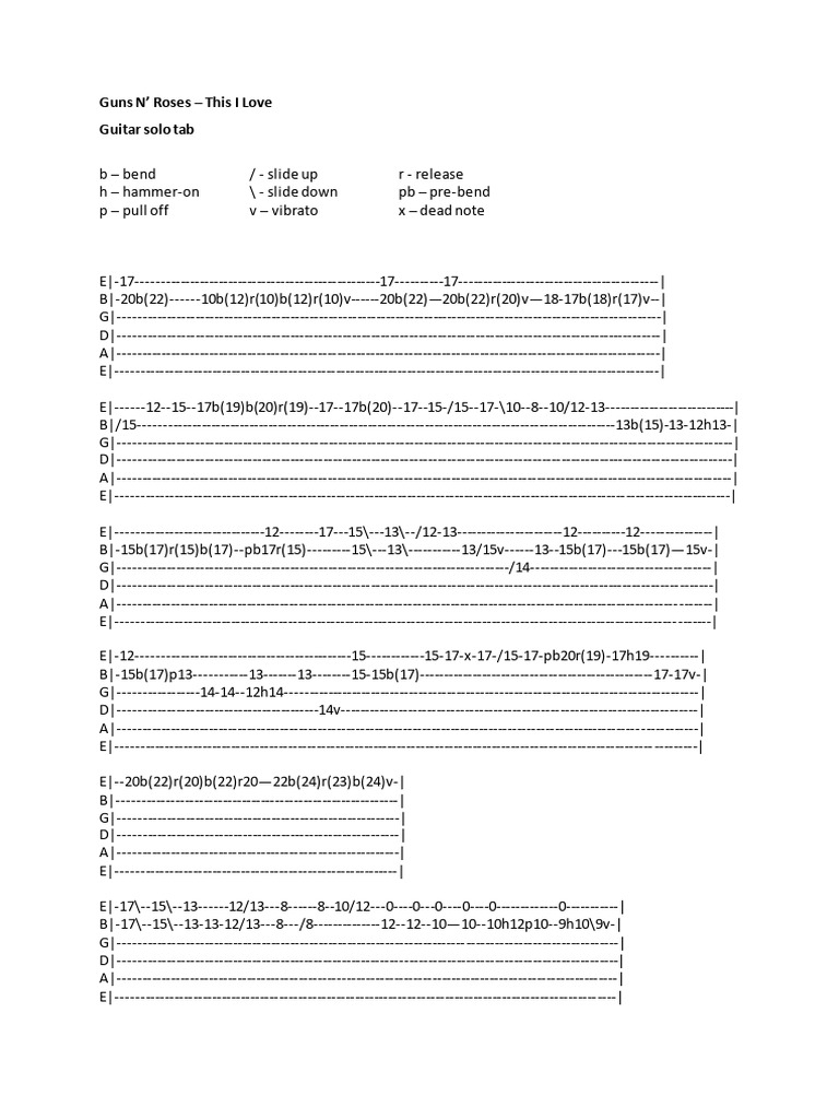 Guns N' Roses "This I Love" Tab | PDF | String Instruments | European ...