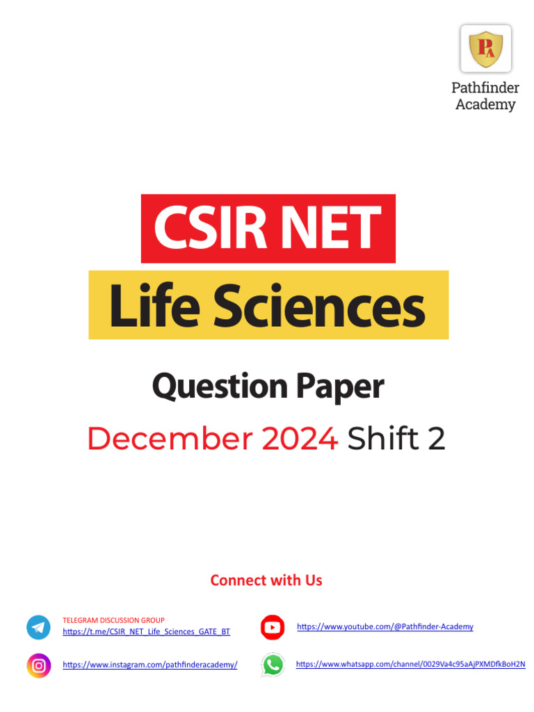 CSIR NET Life Sciences 2024 Question Paper | PDF | Regulation Of Gene ...