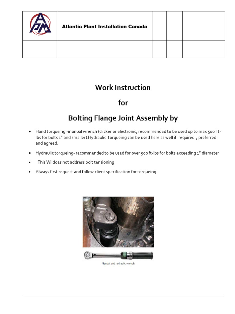 API-WI-Bolting Flange Joint Assembly-Rev 1-Jan 18-2021 | PDF | Screw | Pipe (Fluid Conveyance)