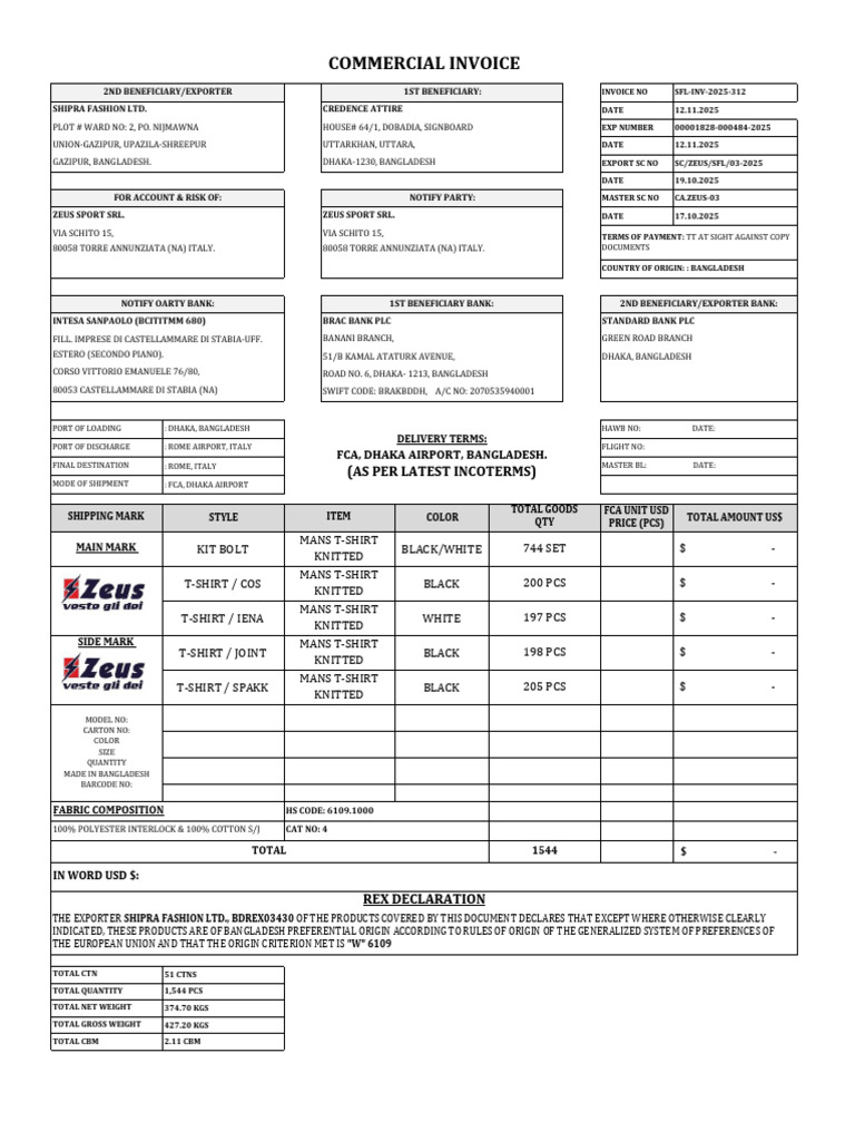 Final Inv and P.list Shipra Fashion | PDF | International Trade | Clothing