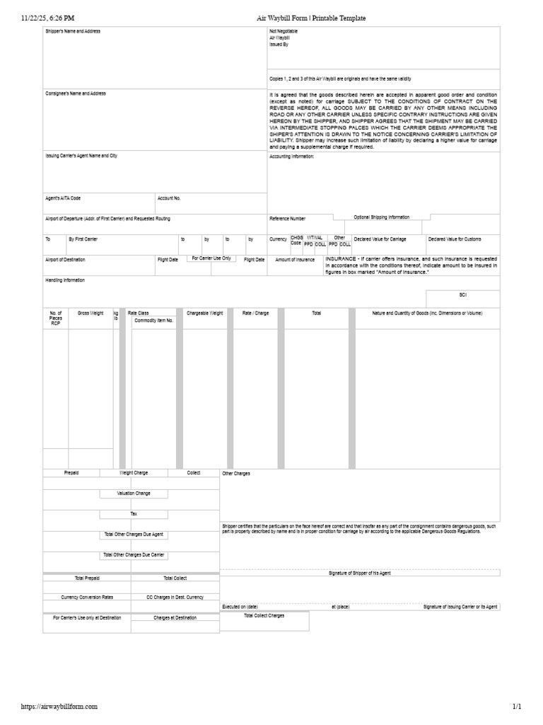 Air Waybill Form _ Printable Template | PDF | Economies