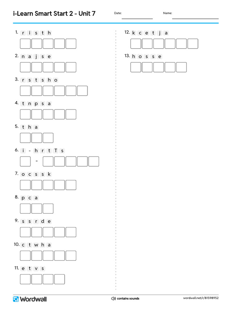 i Learn Smart Start 2 Unit 7 Anagram (1) | PDF