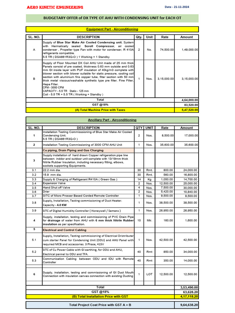 Fresh Budgetary Offer - Dx Ahu + Condensing Unit 21-11-2025 | PDF | Air ...