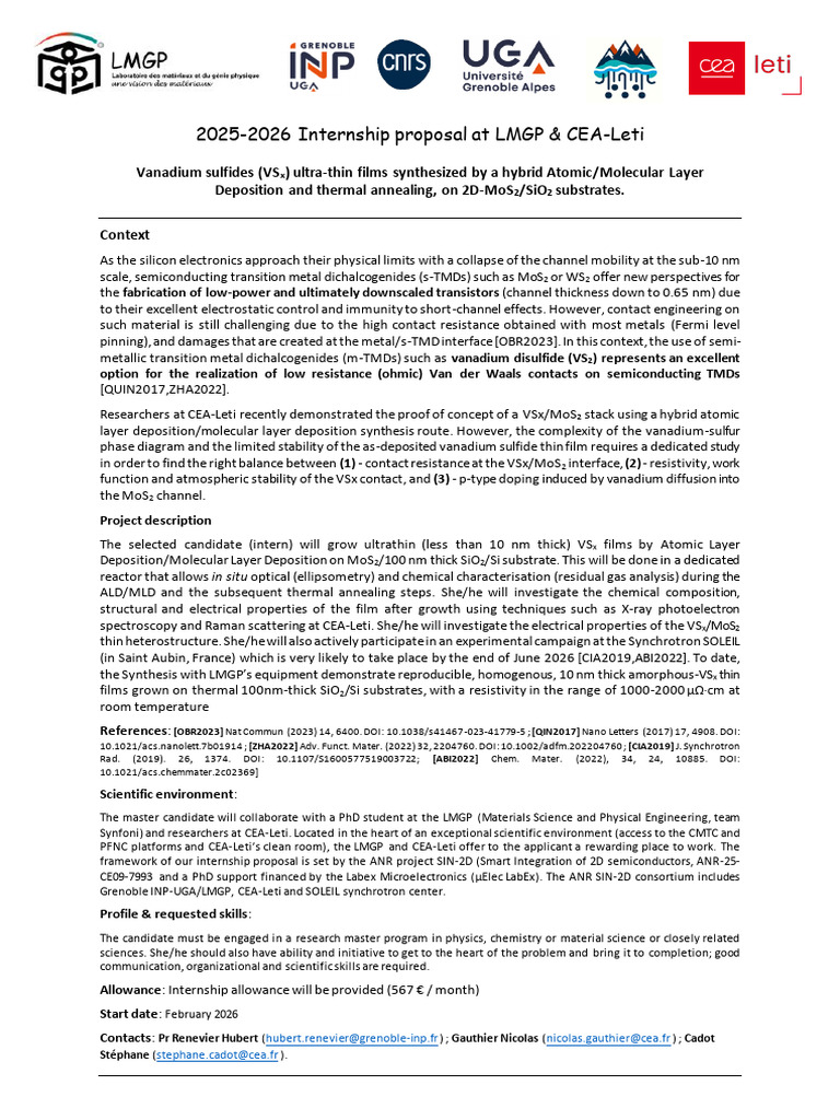 2025 2026 Internship Offer SIN 2D Renevier Cadot Gauthier | PDF ...