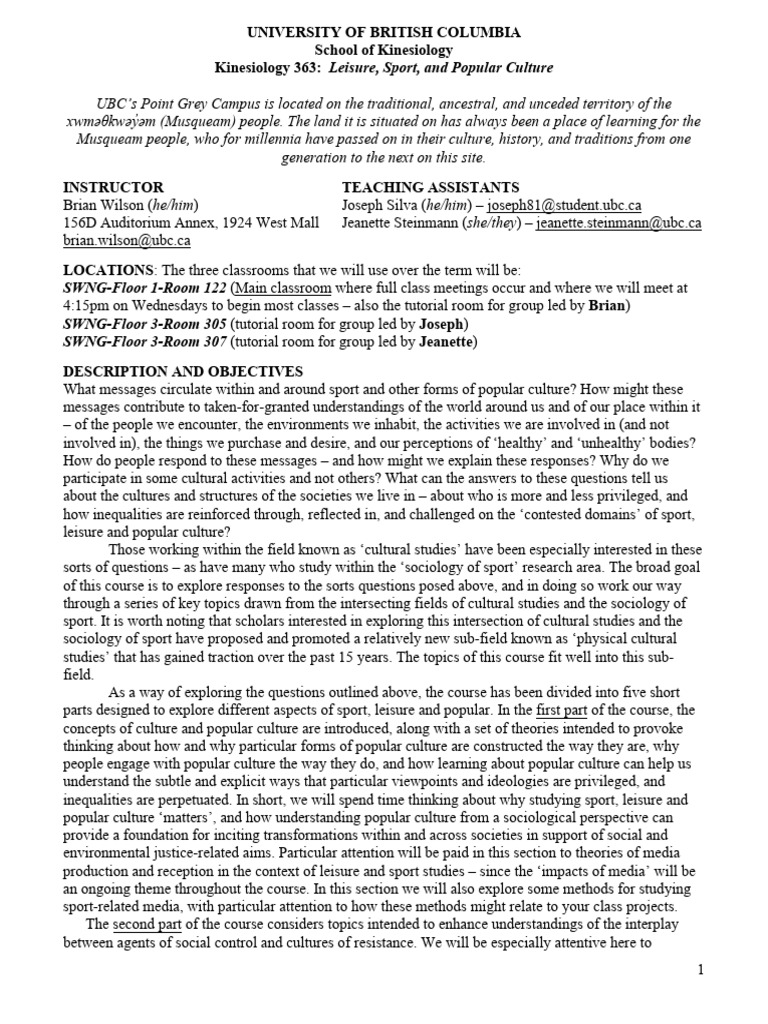 UBC Kinesiology 363 Course Overview | PDF | Academic Integrity ...