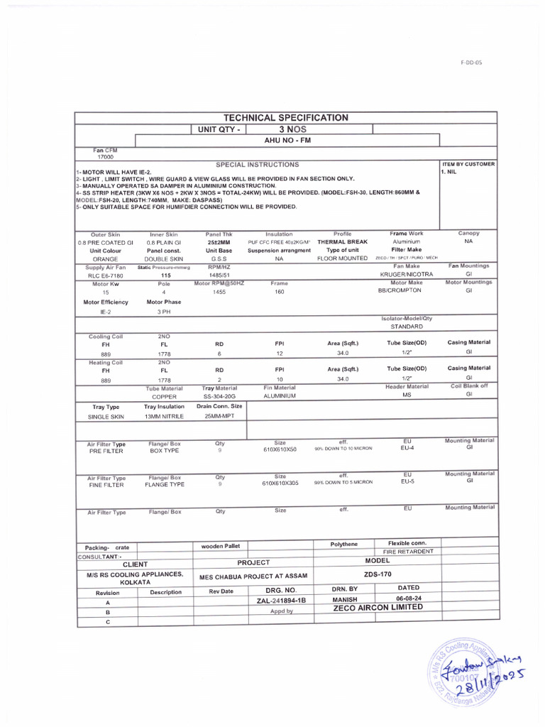 Chabua AHU Approval Elgu - 3 | PDF