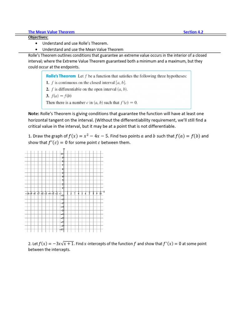 4.2 - The Mean Value Theorem | PDF