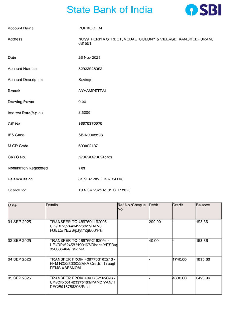 Poorkodi Update Bank Statement | PDF