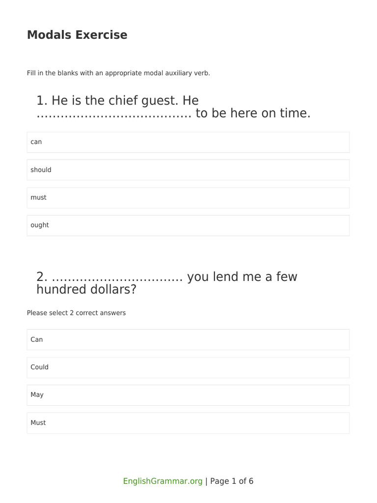 Modals Exercise | PDF