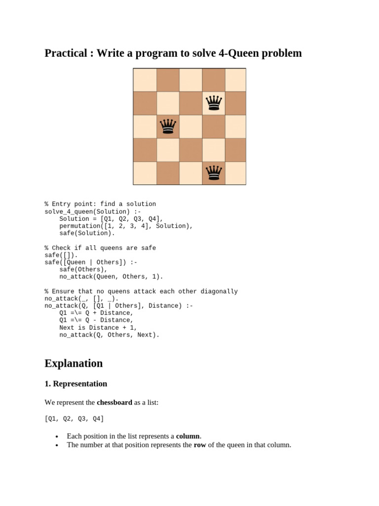 Solve 4-Queen Problem in Prolog | PDF