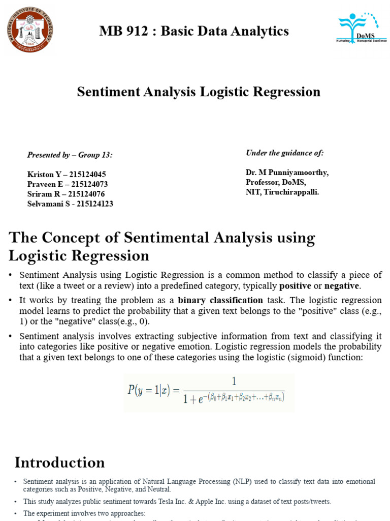 Sentiment Analysis Using Logistic Regression | PDF | Logistic Regression | Regression Analysis