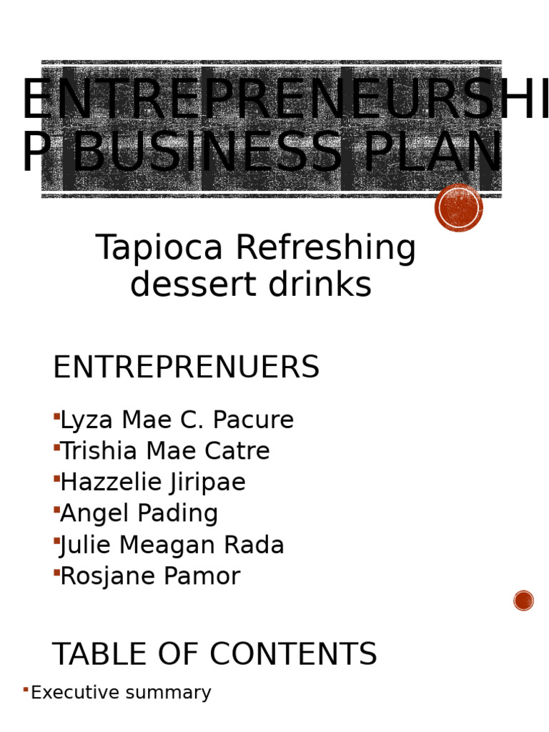 Tapioca Dessert Drinks Business Plan | PDF | Business | Marketing