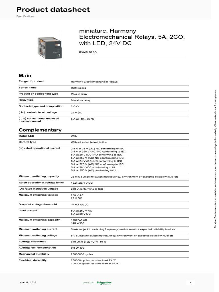 Schneider Electric Harmony-Electromechanical-Relays RXM2LB2BD | PDF ...