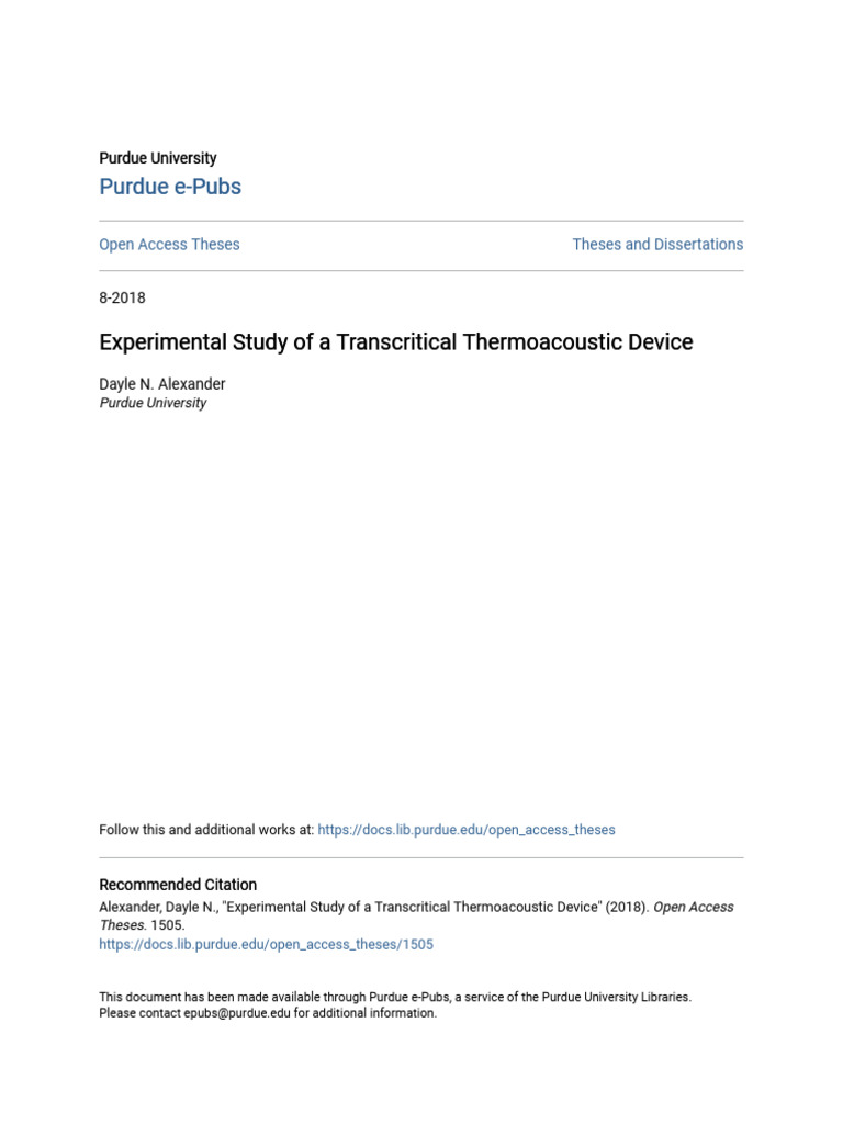Experimental Study of a Transcritical Thermoacoustic Device | PDF ...