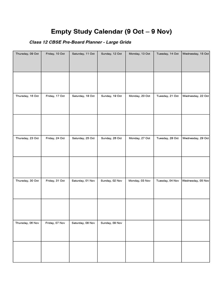 Empty Study Calendar 9Oct-9Nov BigGrids | PDF