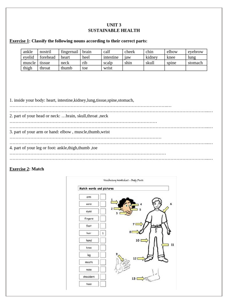 Body Parts and Health Exercises | PDF | Dehydration