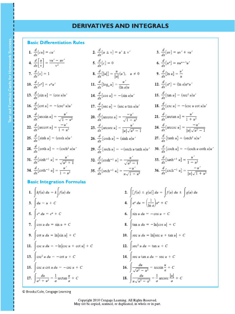 Integrales Basicas y Formulas Trigonometricas 1 | PDF