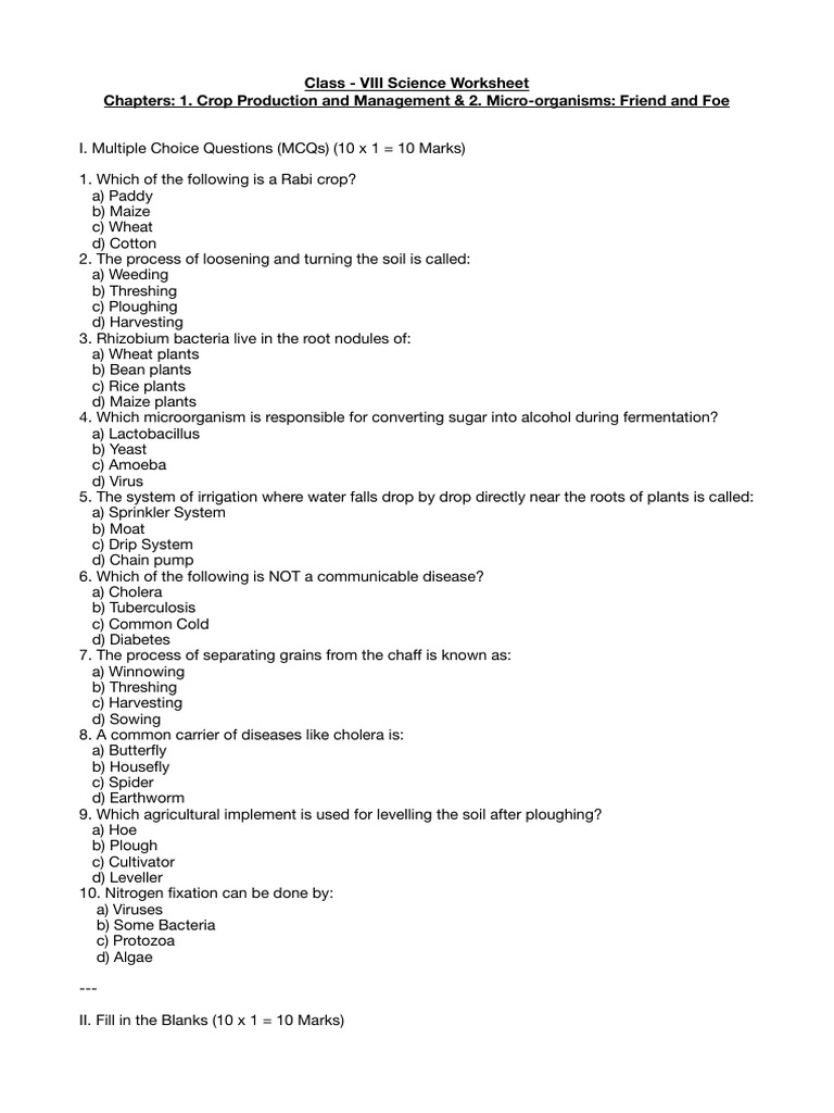 Science Worksheet | PDF | Microorganism | Bacteria