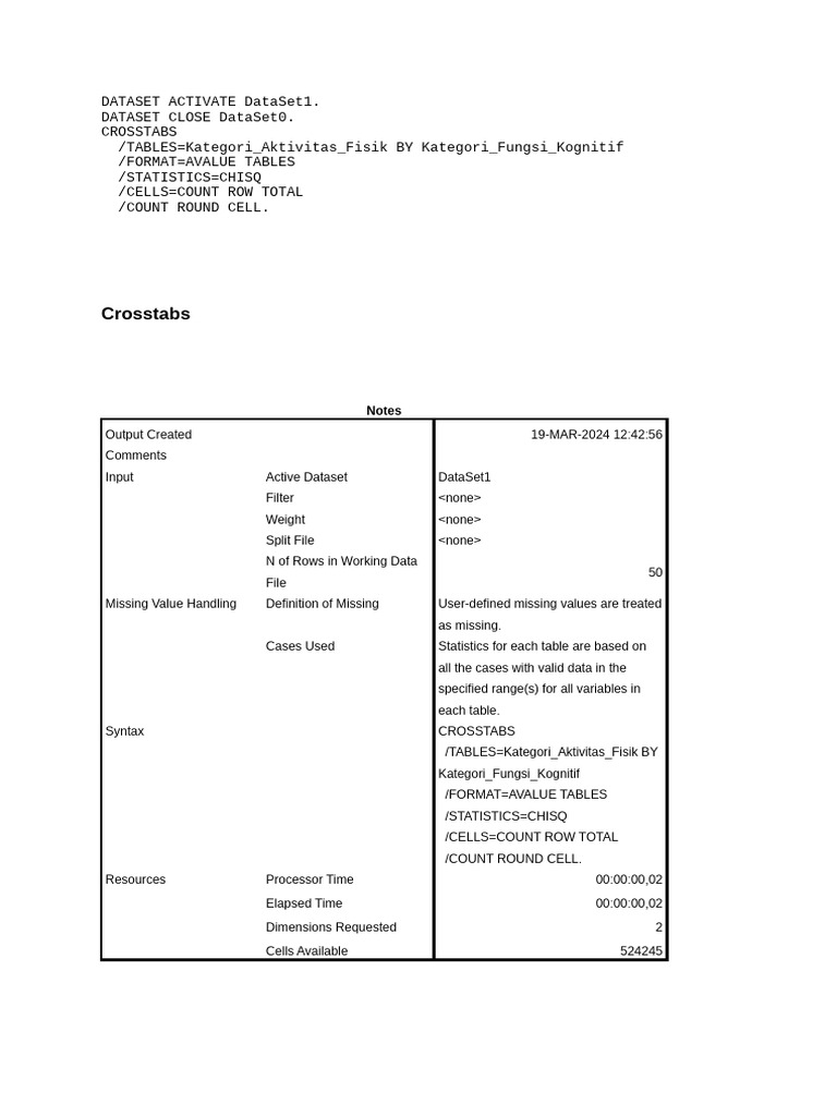 Crosstab Analysis of Physical Activity and Cognitive Function | PDF ...