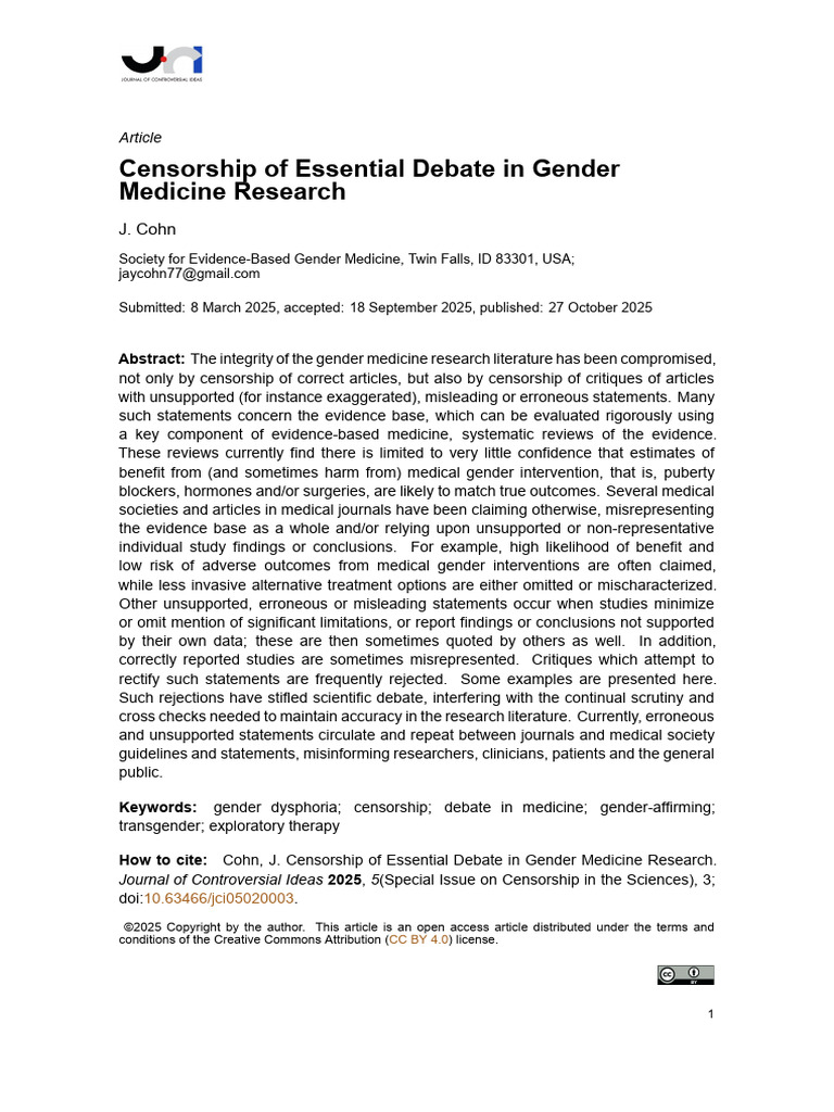 Censorship of Essential Debate in Gender Medicine Research | PDF ...