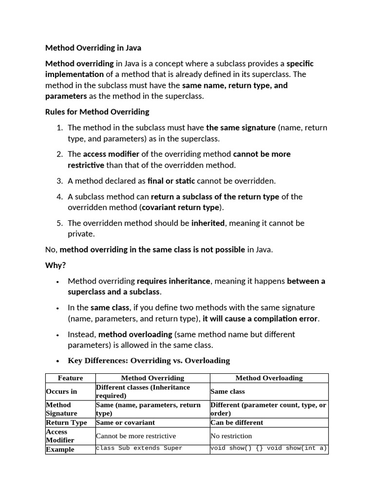 Method Overriding in Java(m4) | PDF | Method (Computer Programming ...