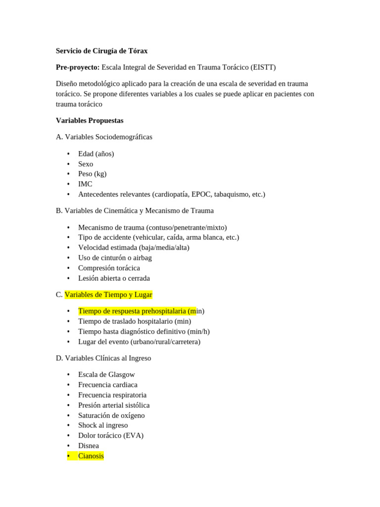 Preproyecto Escala Trauma Toracico EISTT | PDF | Enfermedades y ...
