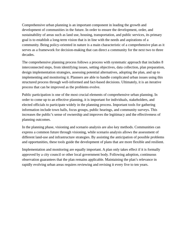 Comprehensive Urban Planning Process Guide | PDF
