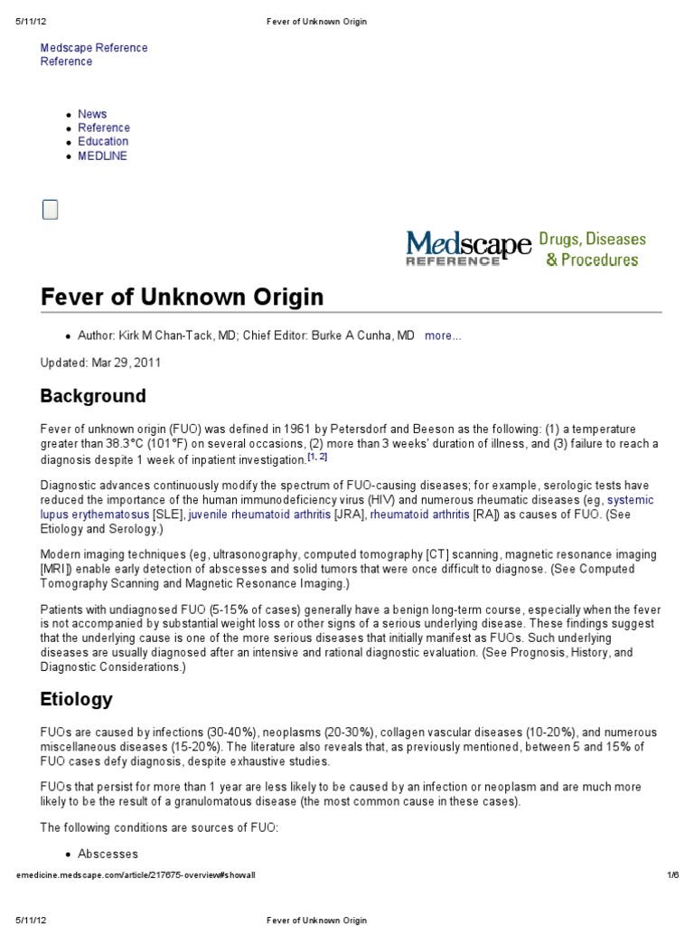 Fever of Unknown Origin | PDF | Infection | Medicine