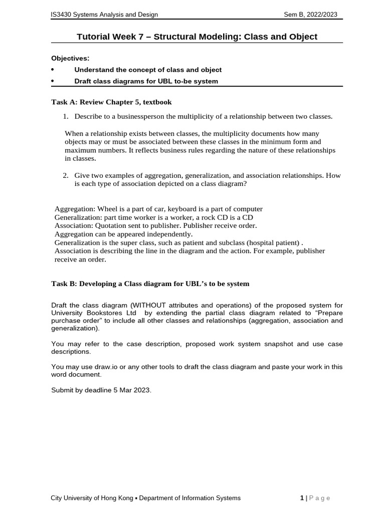 IS3430 - Tutorial - Week 7 Class Diagram | PDF | Verb | Syntax