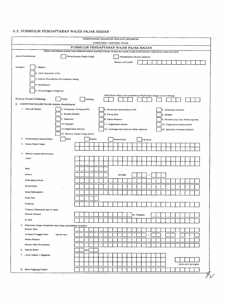Form Pendaftaran Npwp Badan | PDF
