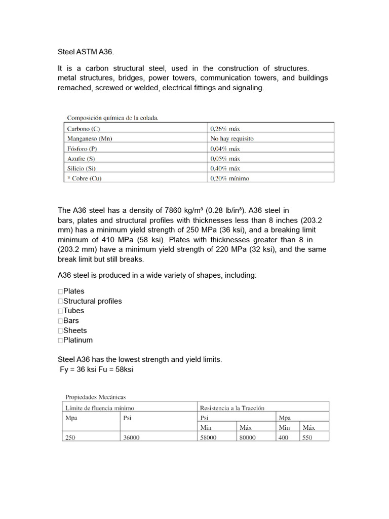 Steel ASTM A36.docx | PDF