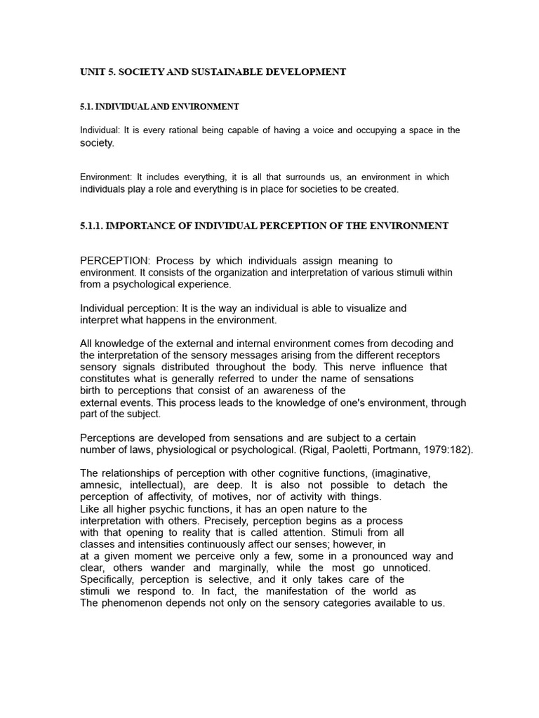 Individual Perception of the Environment | PDF | Perception | Senses