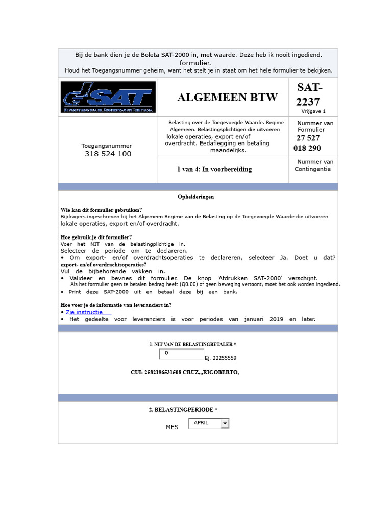 Algemeen BTW Formulier | PDF
