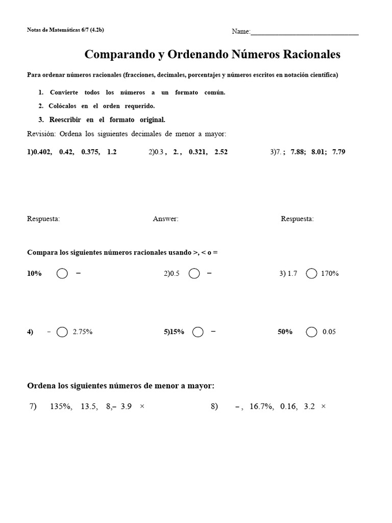 Comparando La Ordenación de Números Racionales Tarea | PDF | Número ...