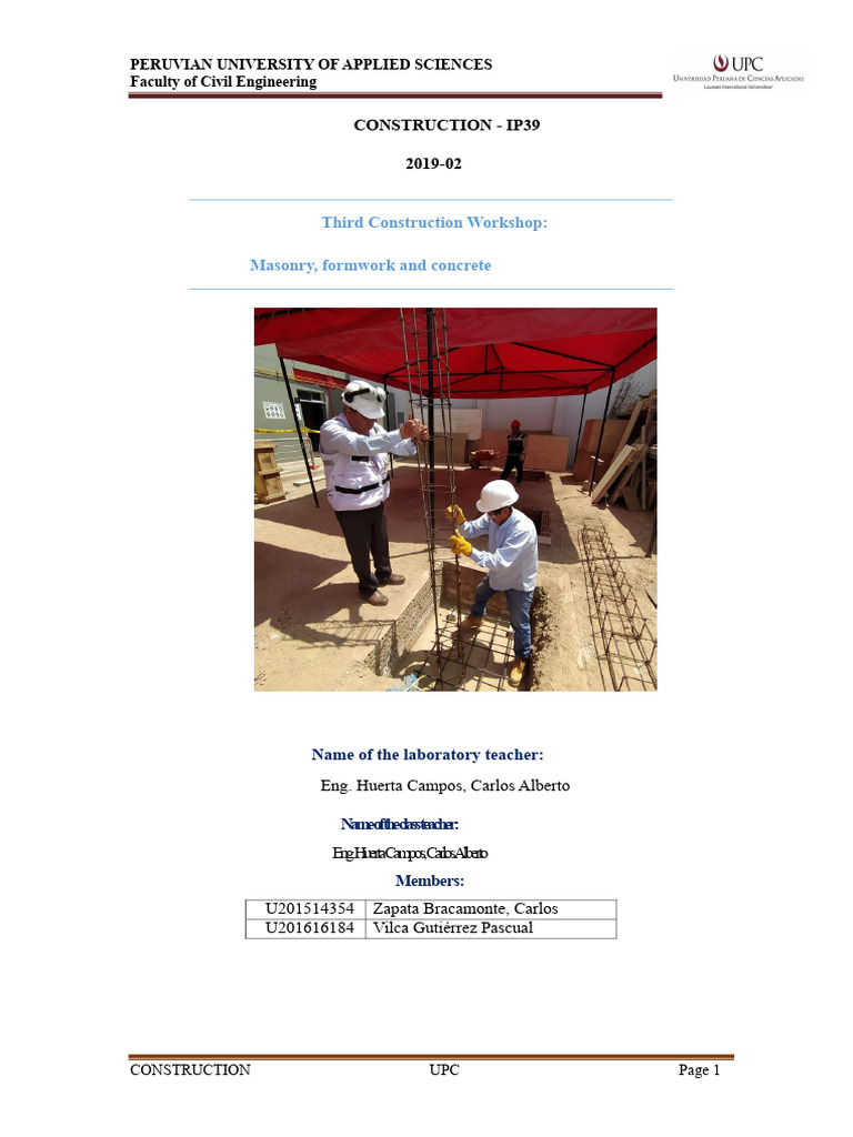 Report of Workshop 03 - Masonry, Formwork and Concrete | PDF | Concrete ...