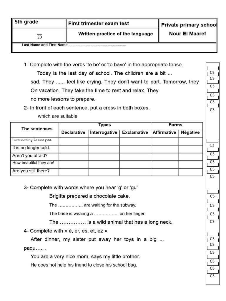 5th Grade First Trimester Exam Guide | PDF