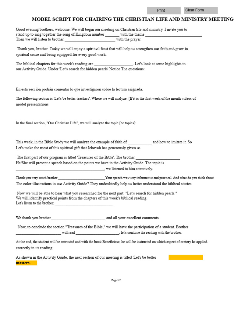 Christian Life Meeting Script Guide | PDF | Rhetoric | Bible