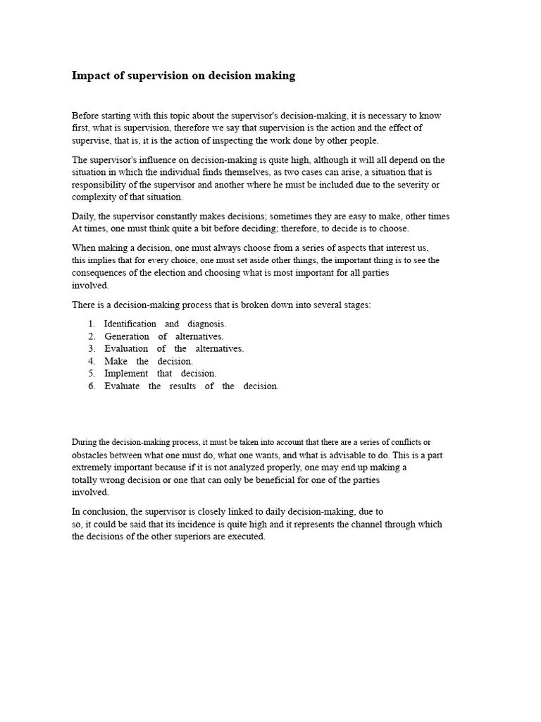 Impact of Supervision On Decision-Making | PDF