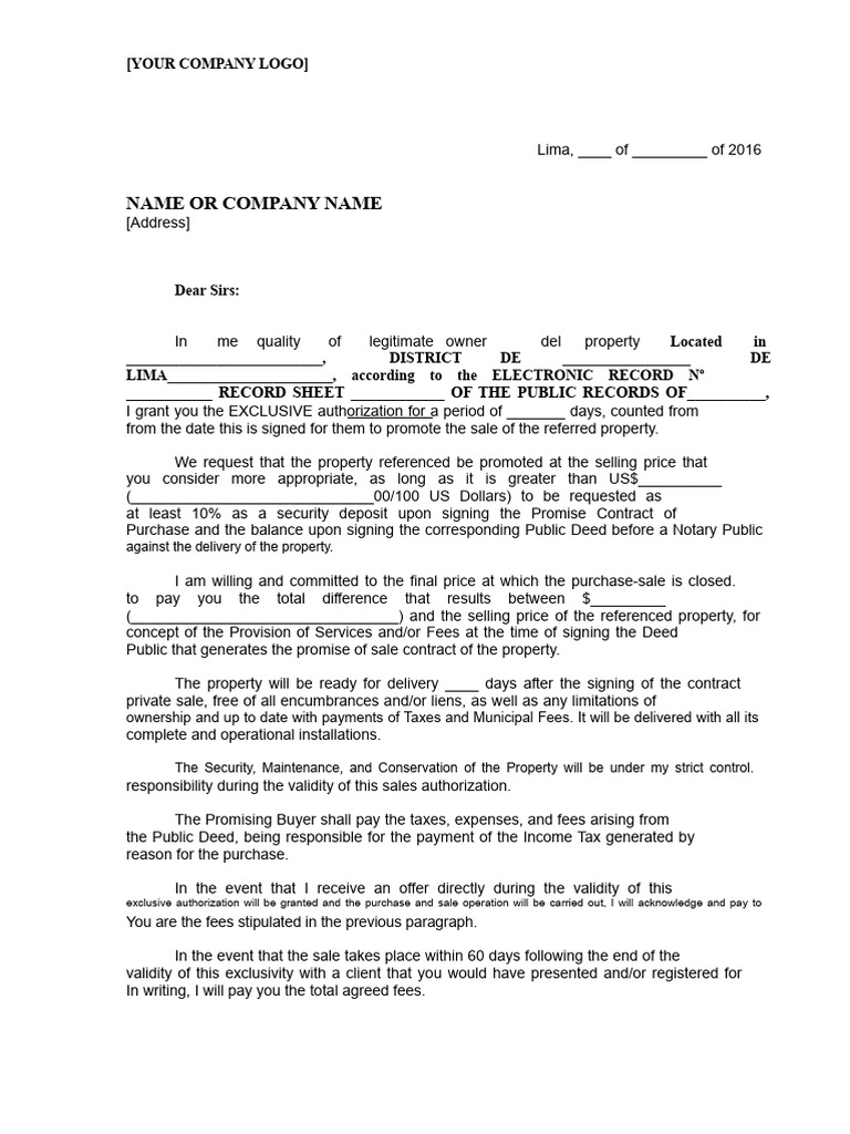 Exclusive Sale Authorization Contract With Surcharge | PDF | Deed | Prices