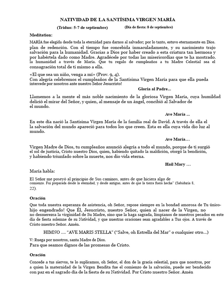 Natividad de La Santísima Virgen María | PDF | María, madre de Jesús ...