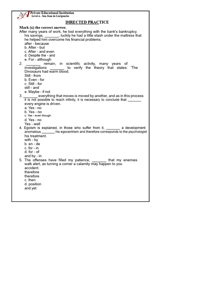 logical connectors exercise 1 | PDF