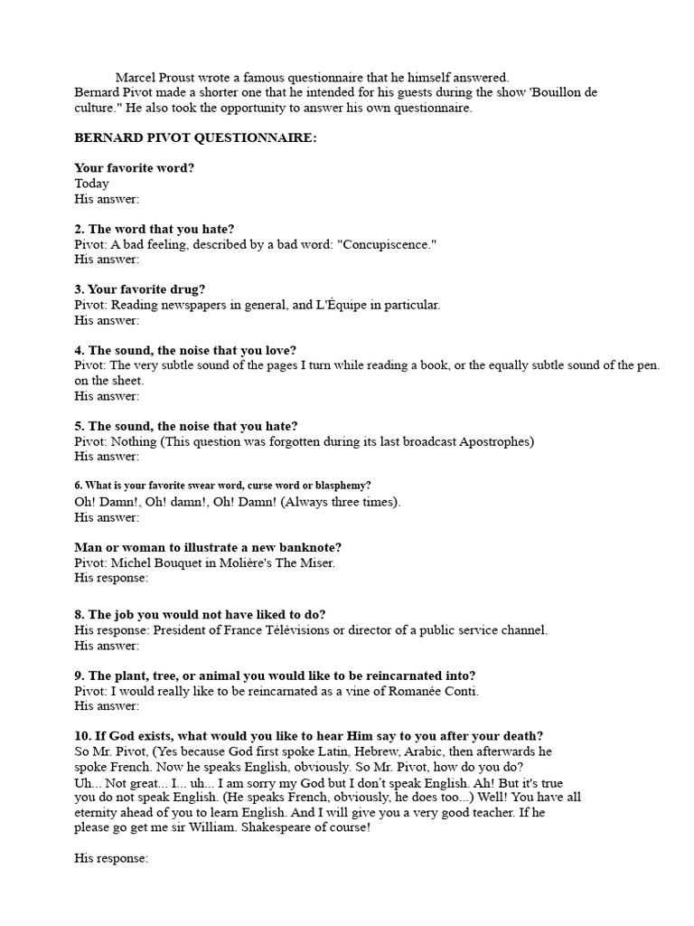 Proust and Pivot's Iconic Questionnaires | PDF